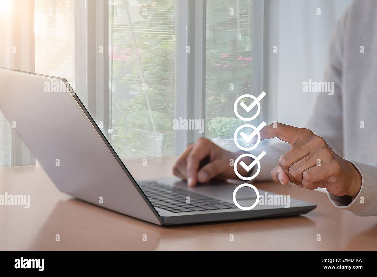 Businessman making correct marks, marks for checklist, document quality ...