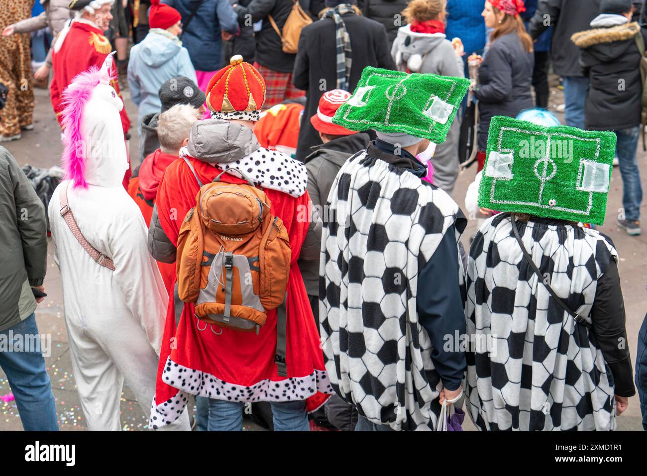 Rose Monday parade in Duesseldorf, spectators, in costumes, at the street carnival, North Rhine ...