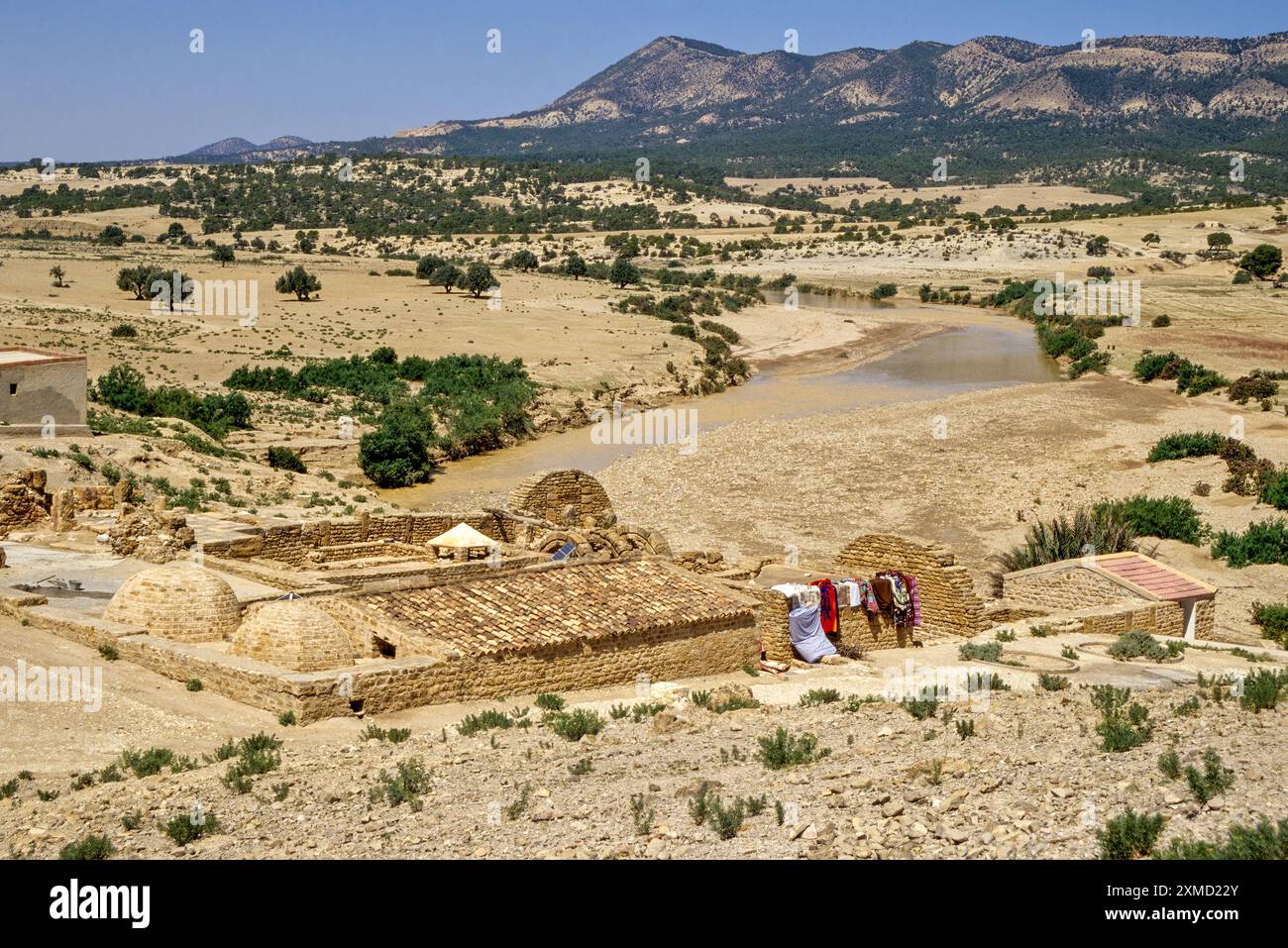 Tunisia, Le Kef. Hammam Mellegue, Roman Era Baths. Three arches from ...