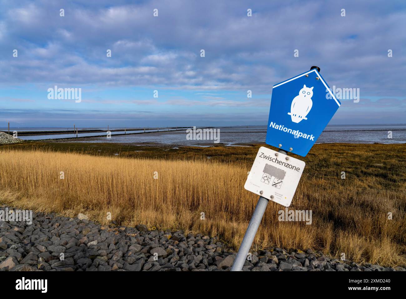 The Wadden Sea, East Frisia, near Lower Saxony, quiet zone, sign ...