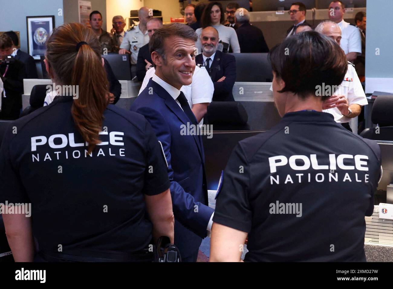 French President Emmanuel Macron meets police forces, during the 2024 ...