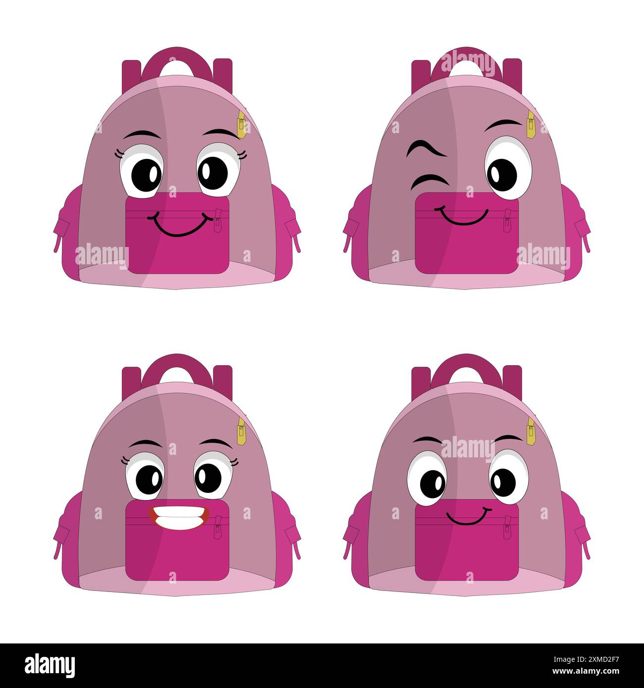 A set of cartoon backpack mascots with different expressions and poses ...