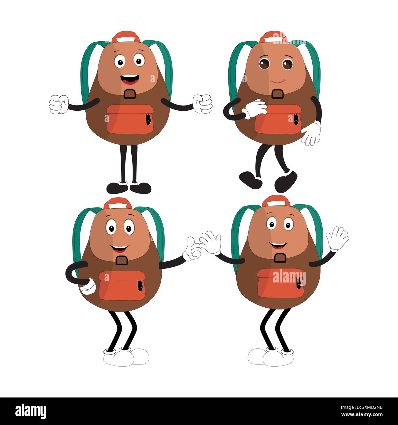 A set of cartoon backpack mascots with different expressions and poses ...