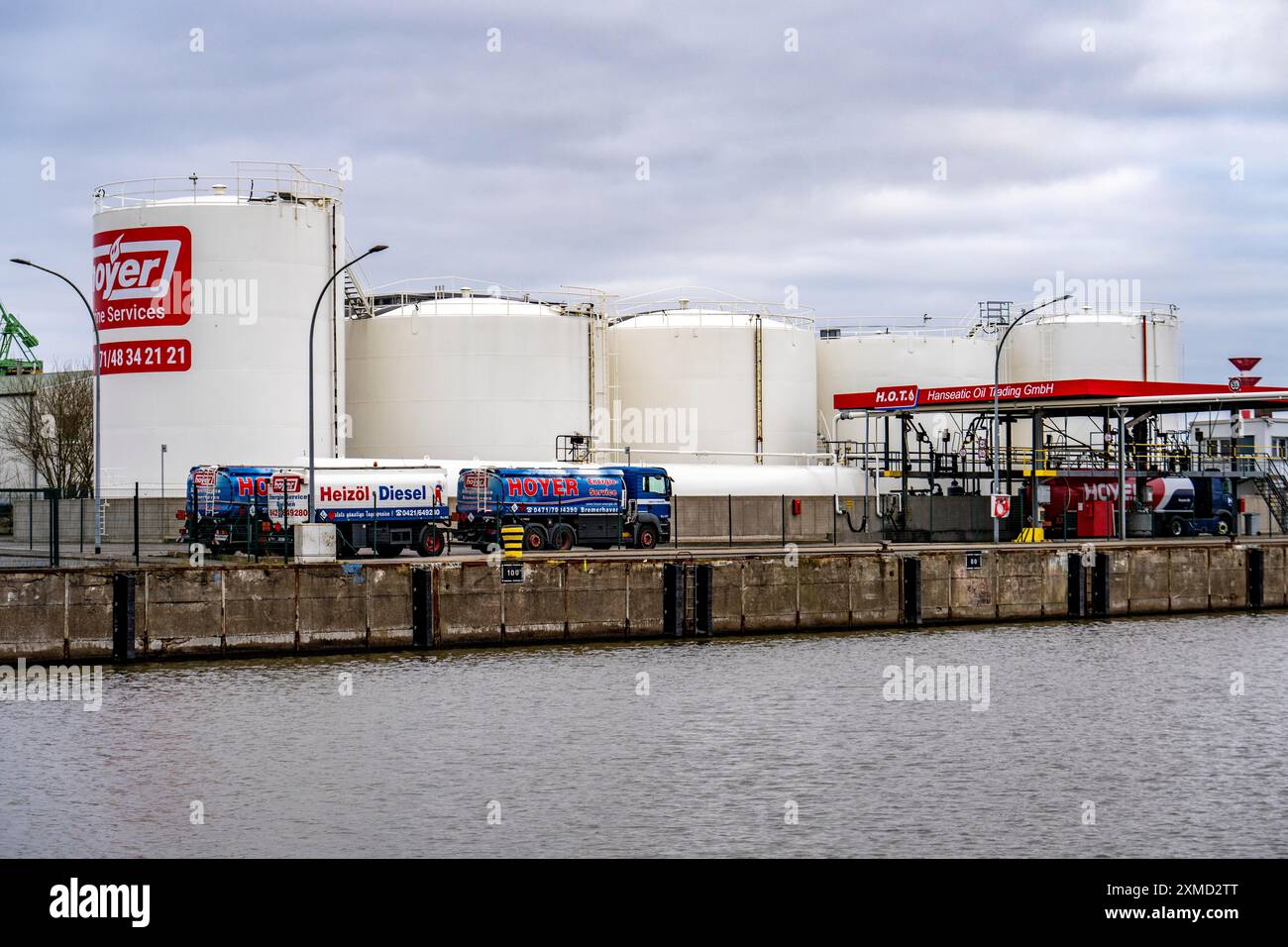Tank farm of the energy company Hoyer in the harbour of Bremerhaven ...