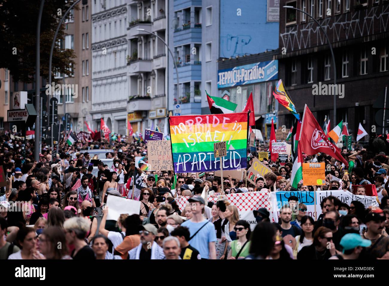 Berlin, Germany. 27th July, 2024. Participants carry a banner with the ...