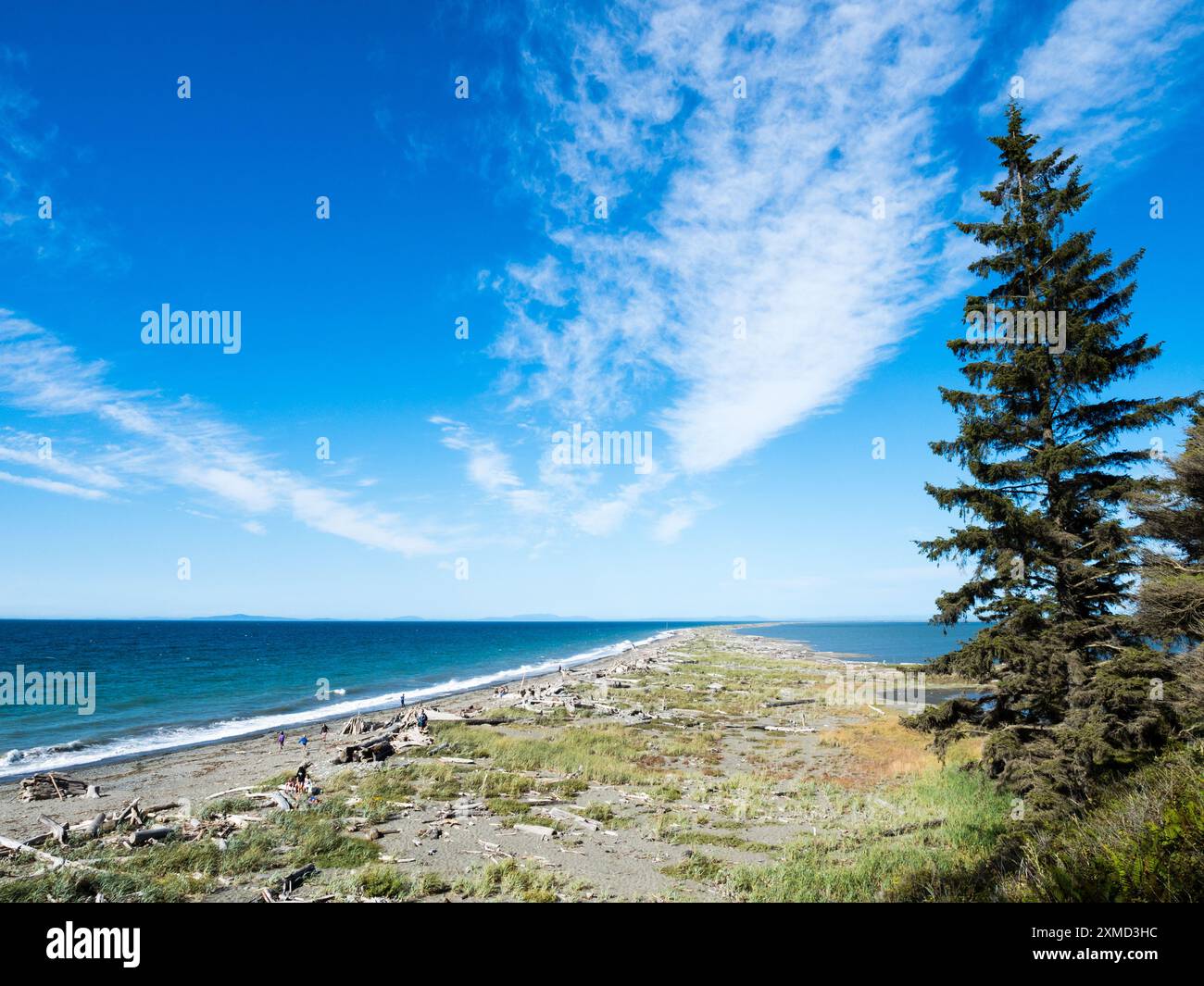 Scenic view of Dungeness Spit, the longest sand spit in the US, on a ...