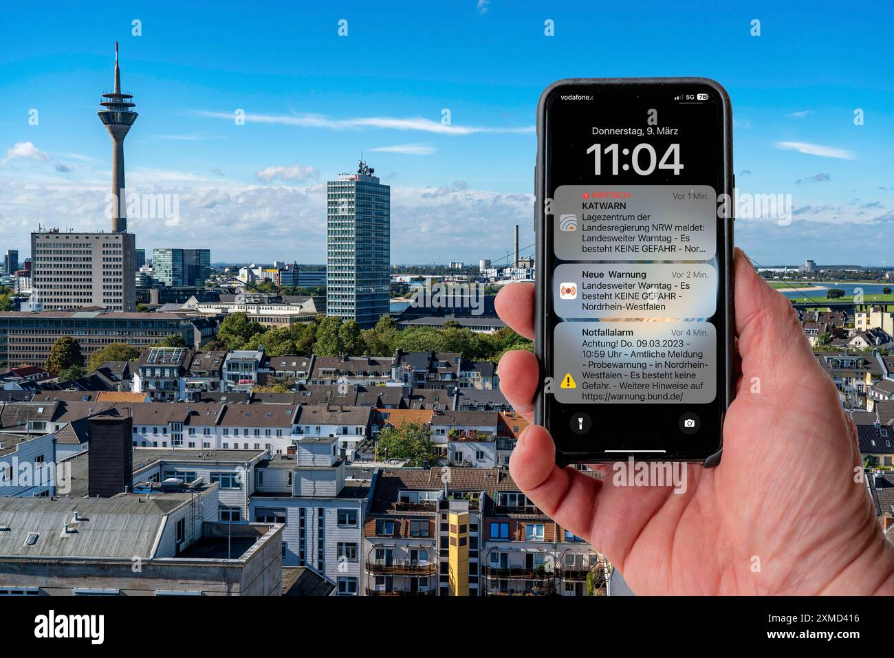 Mobile phone screen when the test alarm is triggered by cell broadcast ...
