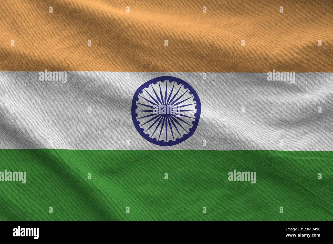 India flag depicted on folded wavy fabric of old cloth close up Stock ...