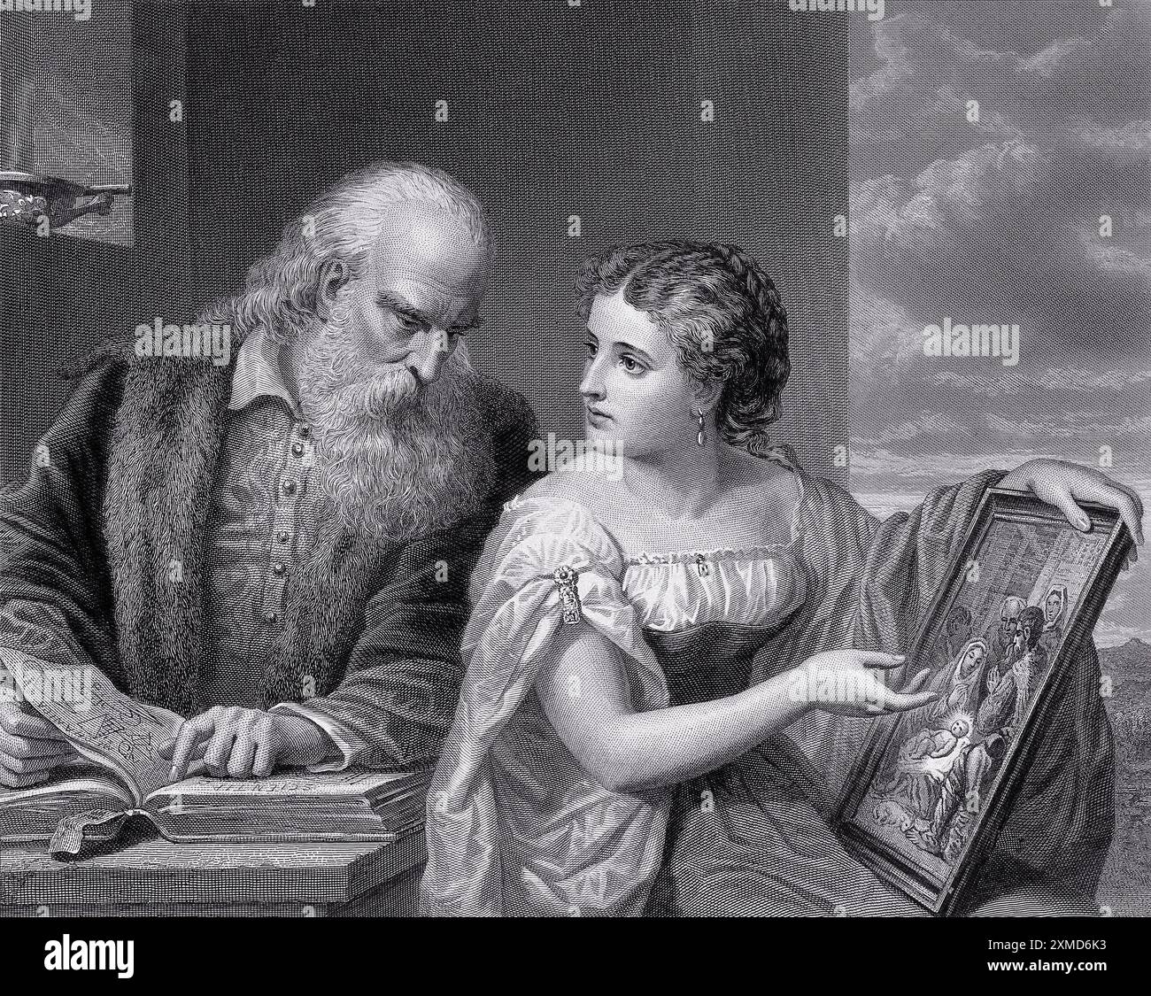 A bearded old man and a young woman representing Philosophy and Art ...