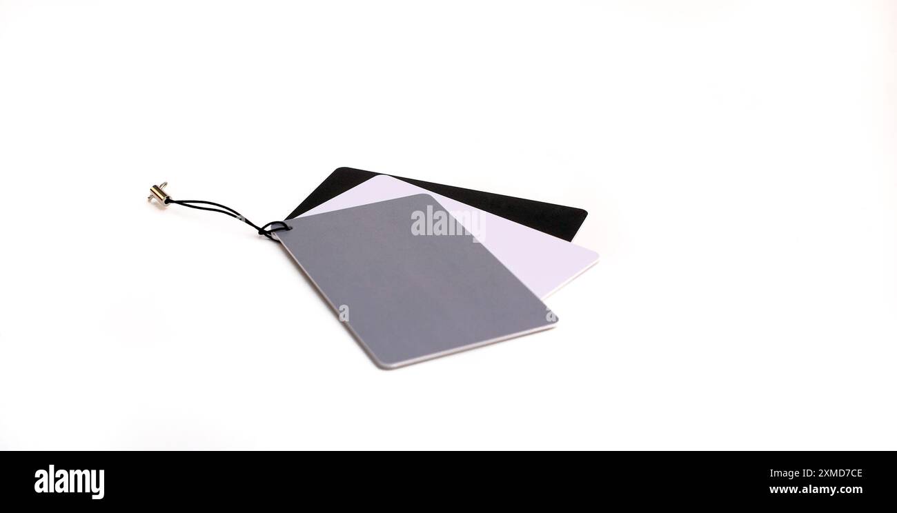 Image of test cards: gray, white, black for filming on a white ...