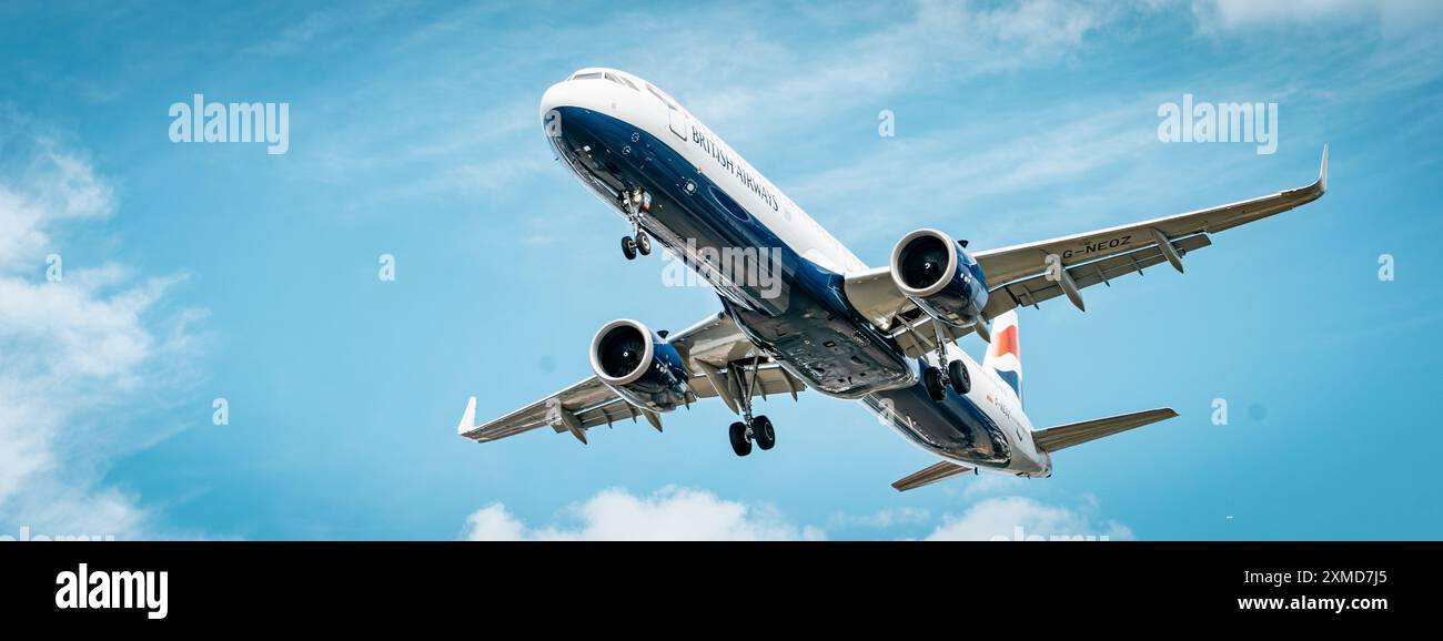 British Airways plane landing at Heathrow international airport. LONDON ...