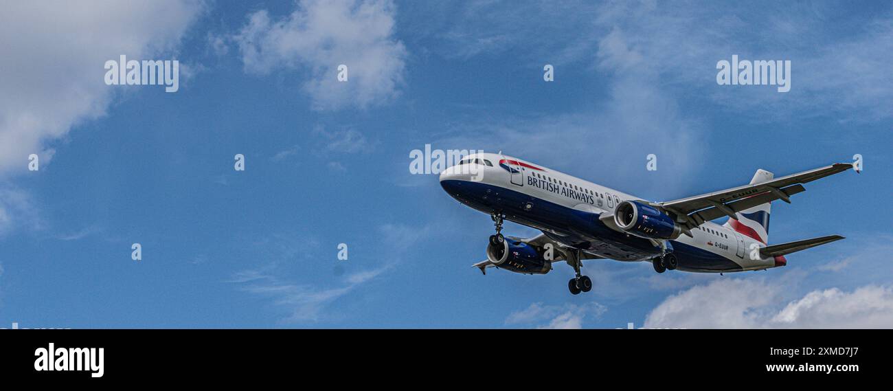 British Airways plane landing at Heathrow international airport. LONDON ...
