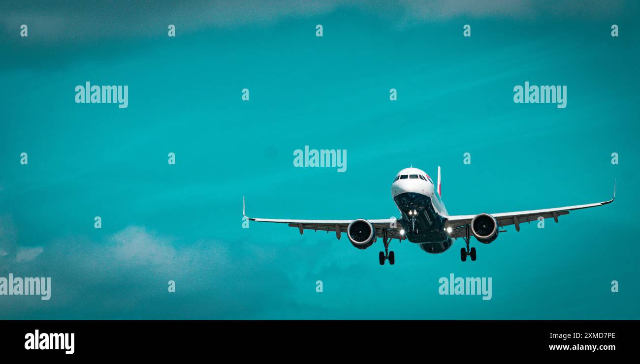 British Airways plane landing at Heathrow international airport. LONDON ...