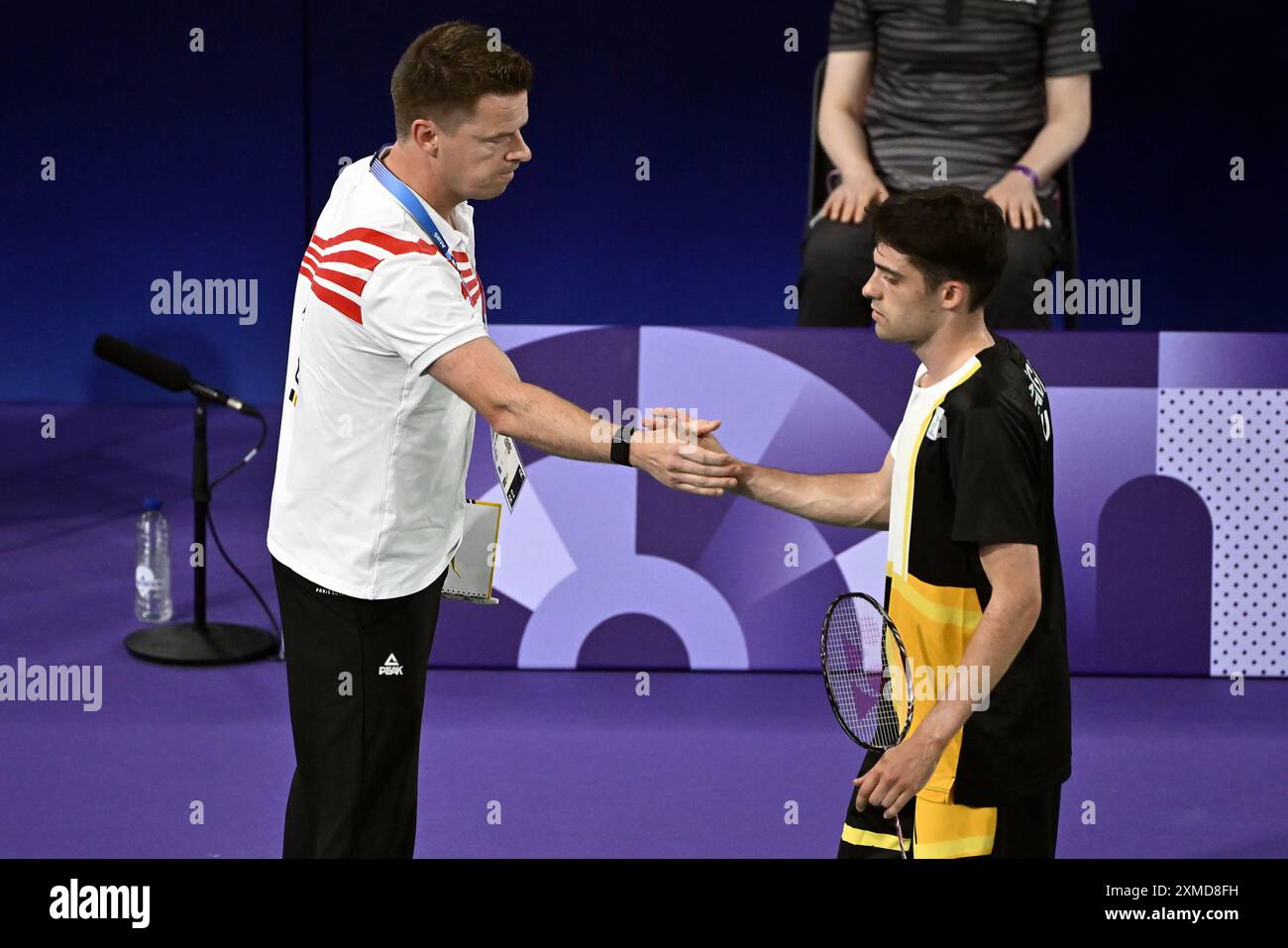 Paris, France. 27th July, 2024. Badminton Coach Wouter Claes and ...