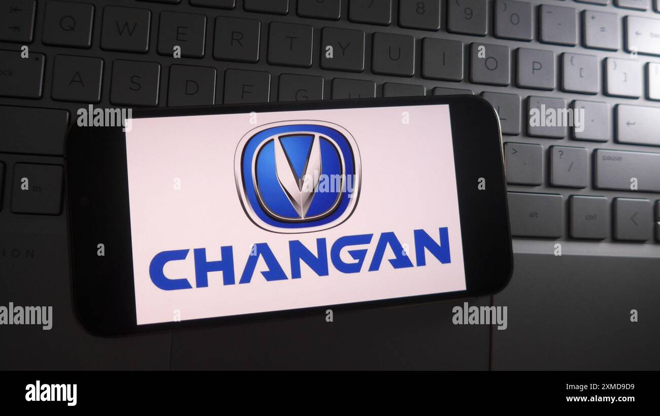 In this photo illustration, Changan Automobile logo is displayed on a ...