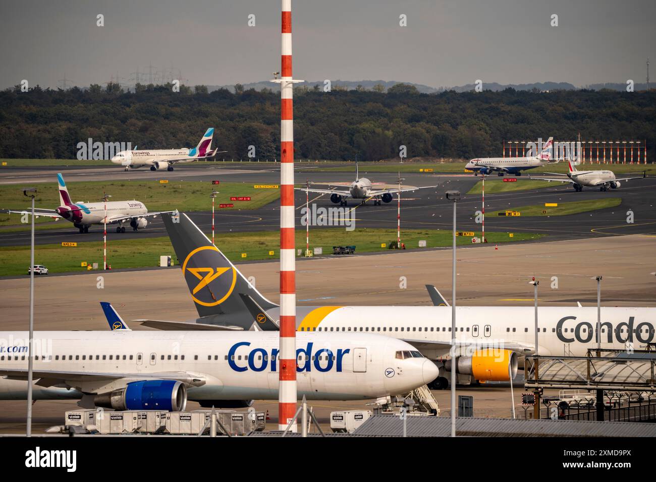 Duesseldorf Airport, Eurowings Airbus on the way to the runway, various ...