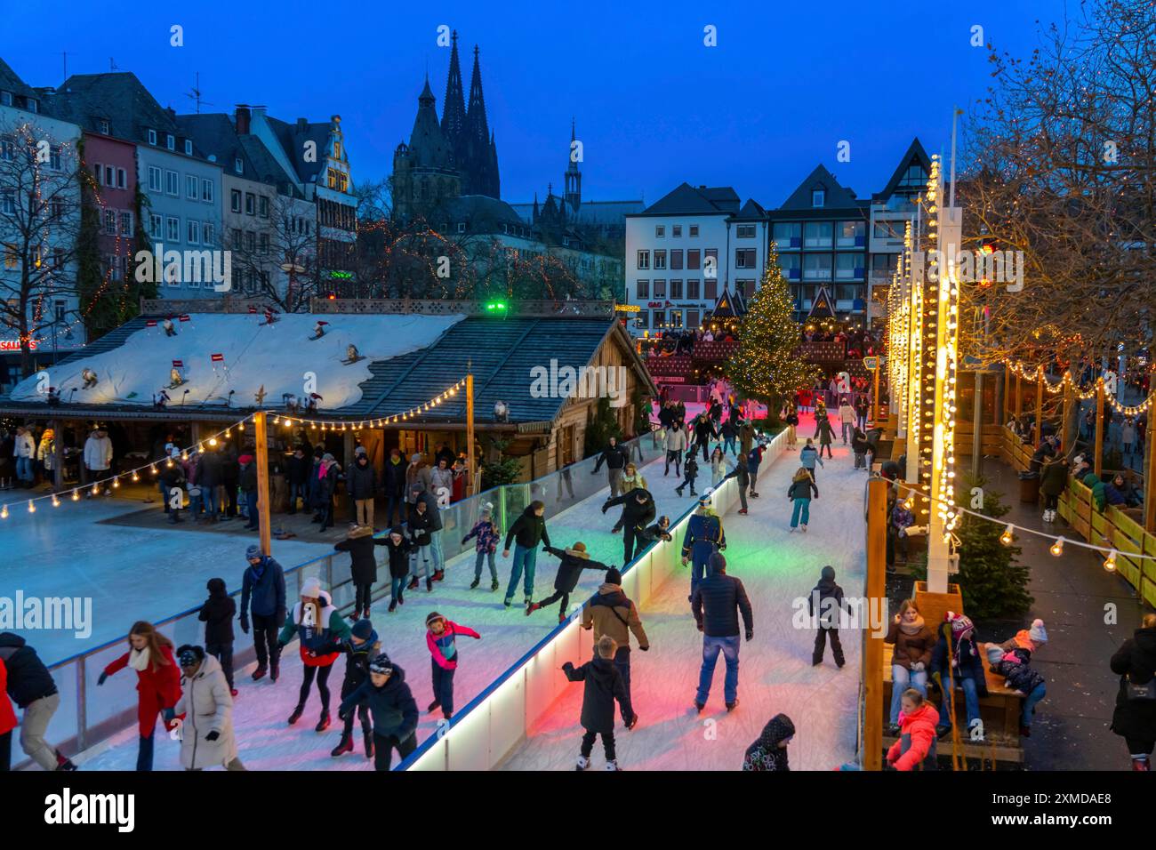 Ice rink at the Christmas market on the Heumarkt in the old town of ...