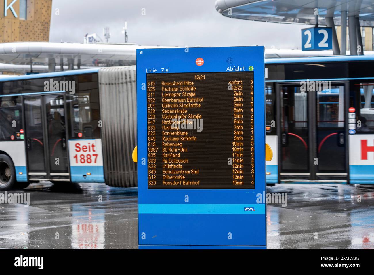 Digital timetable, display board, at the central bus station, WSW buses ...