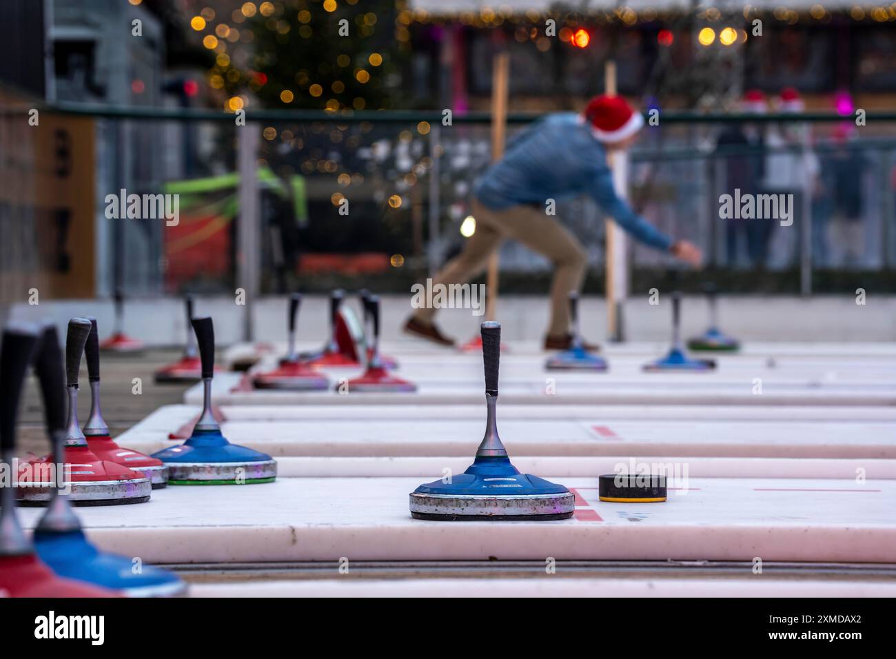 Curling rink at the Christmas market in Duesseldorf, North Rhine ...
