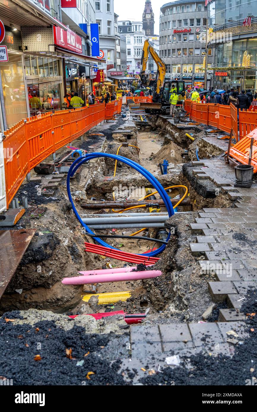 Construction site in the city centre of Wuppertal, laying of new ...