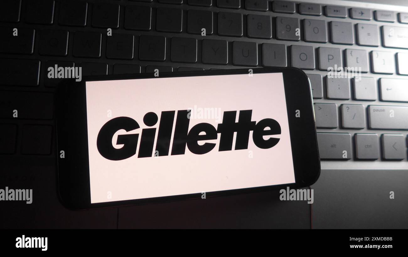 China. 27th July, 2024. In this photo illustration, Gillette logo is ...