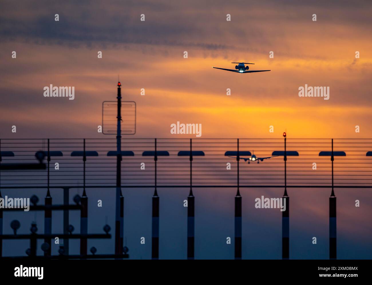 Runway lighting, approach aids, at Duesseldorf International Airport ...