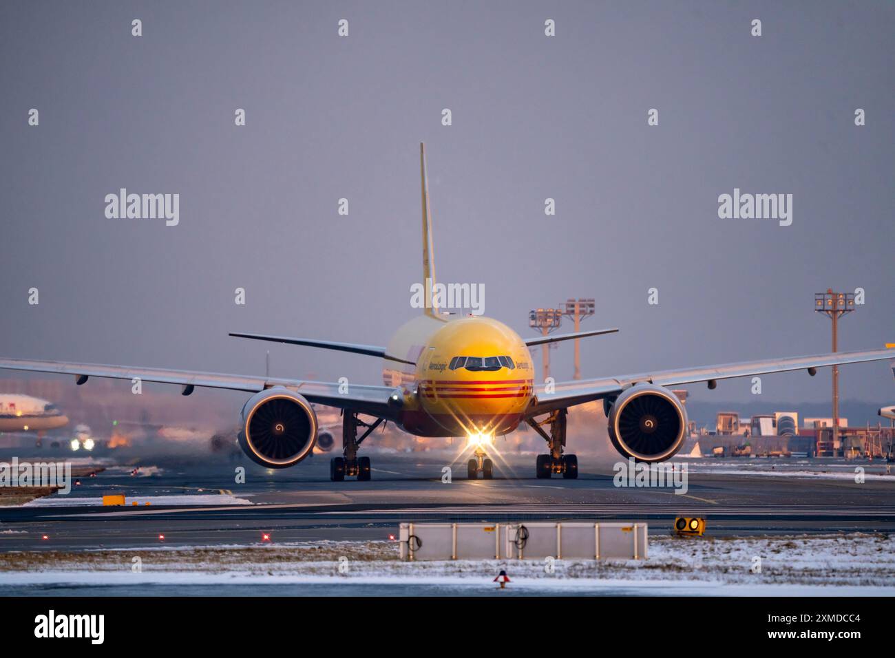 DHL, AeroLogic, Boeing 777F, on the taxiway to Runway West, Frankfurt FRA Airport, Fraport, in ...