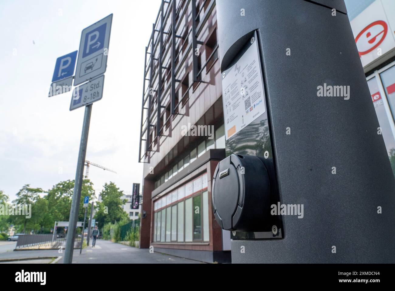 E-charging station in new smart poles, intelligent street lamps, test ...