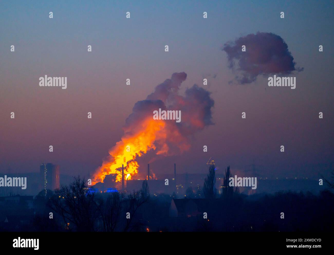 Prosper Haniel coking plant, discharge plume and gas flare in front of ...