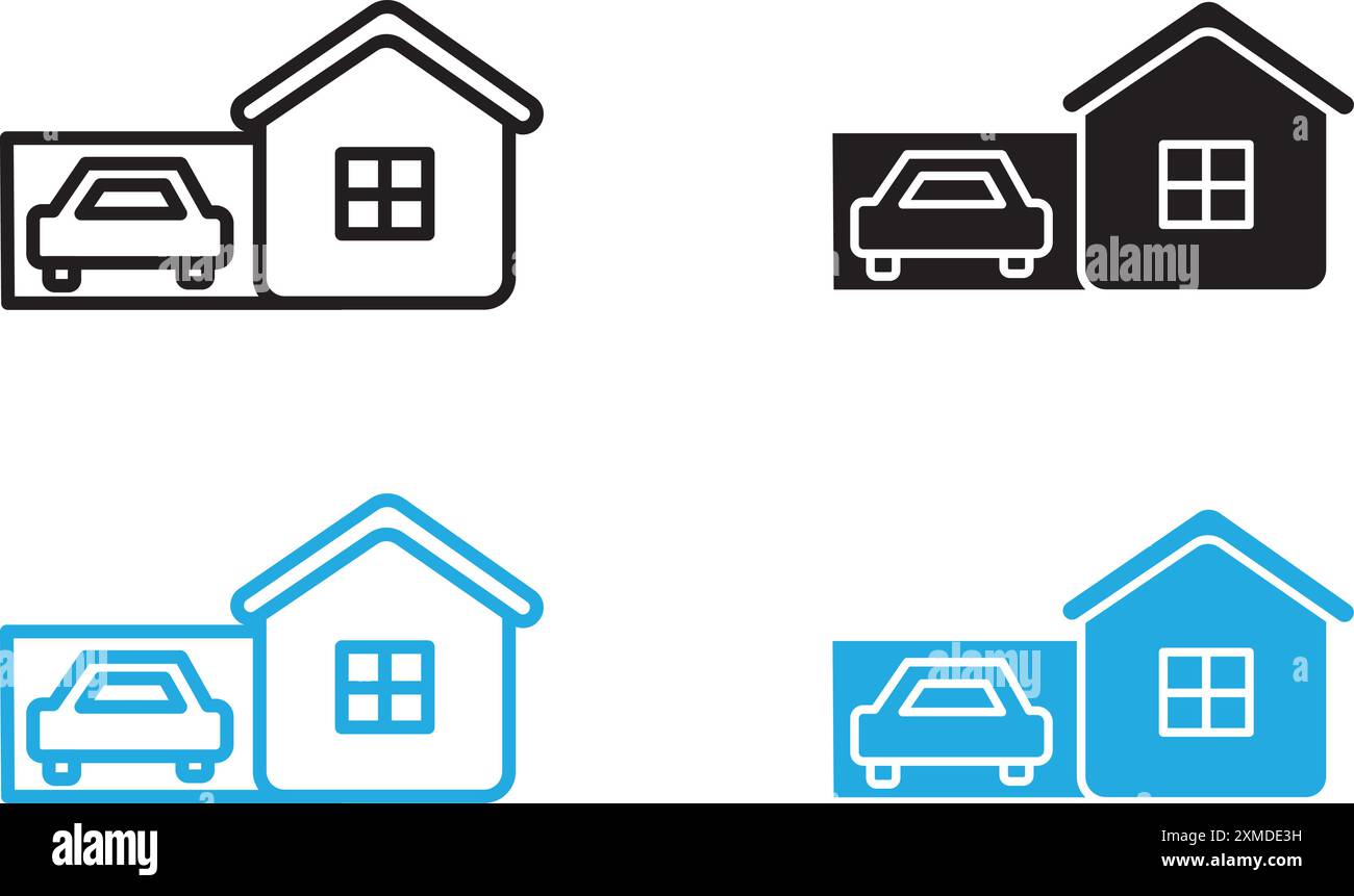 house with garage icon vector line logo mark or symbol set collection ...