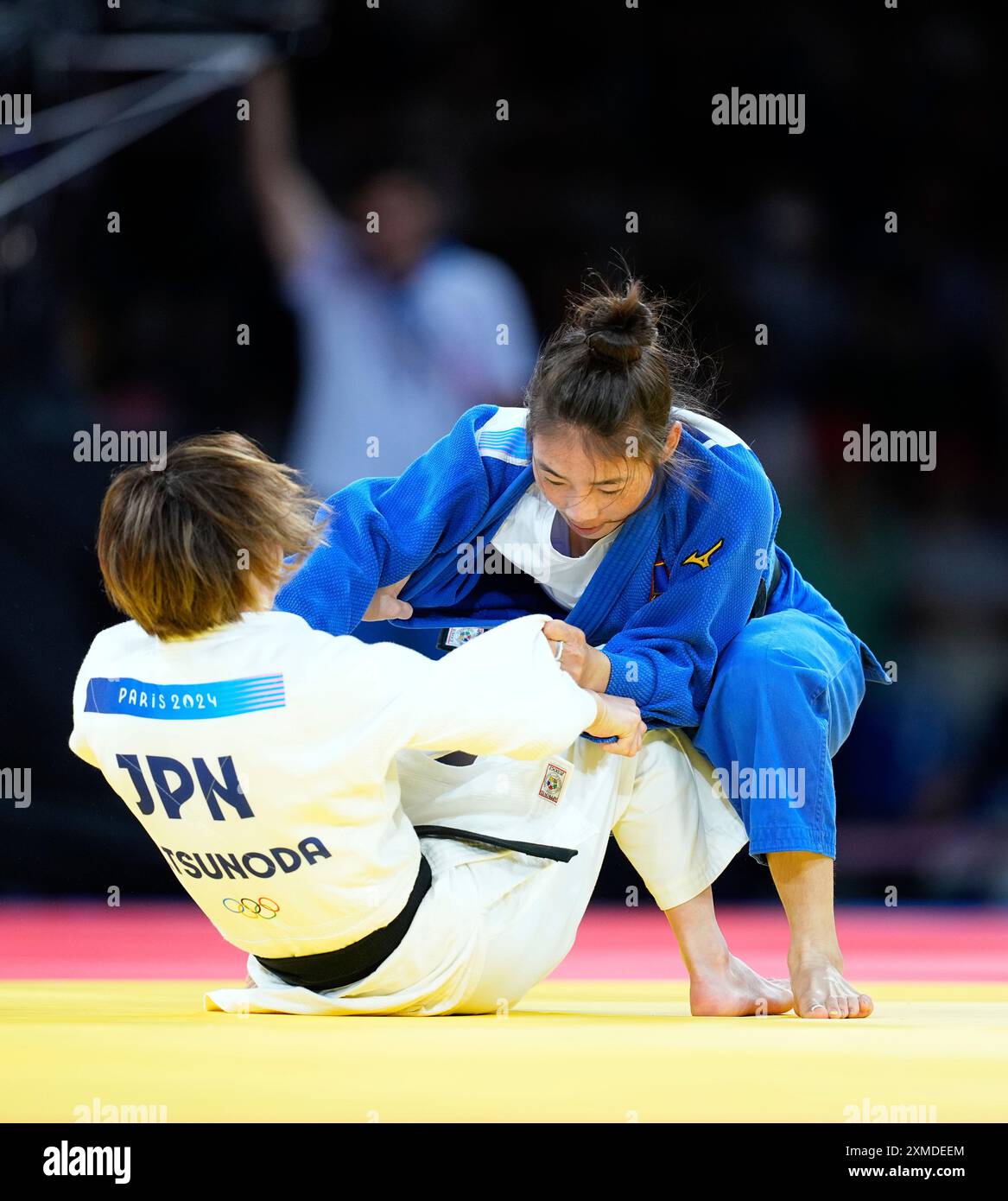 Tsunoda Natsumi (JPN) and Bavuudorj Baasankhuu (MGL) in action during ...