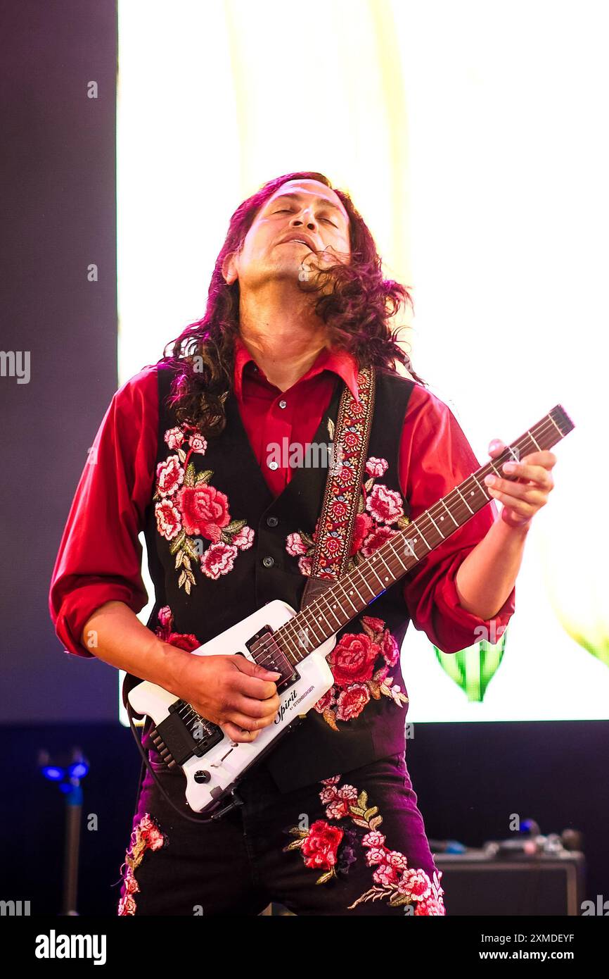 Malmesbury, UK. 27th July, 2024. Ed Rodriguez of Deerhoof performing on ...