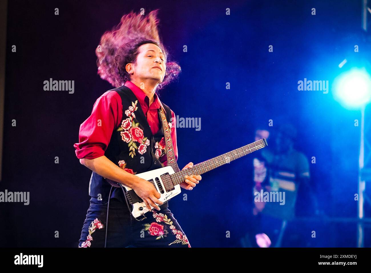 Malmesbury, UK. 27th July, 2024. Ed Rodriguez of Deerhoof performing on ...