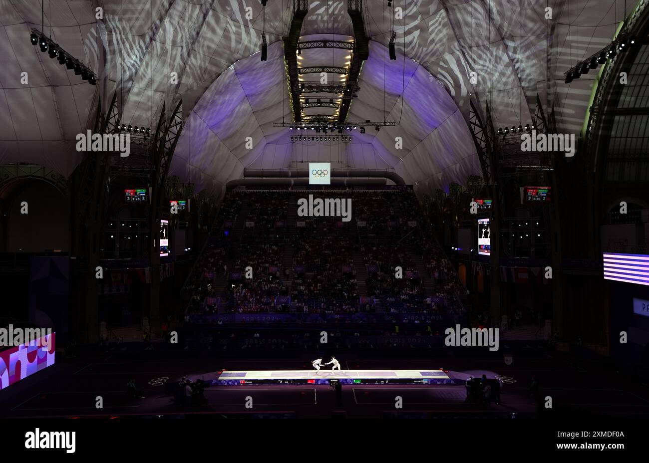 A general view of the fencing taking place at the Grand Palais on the ...