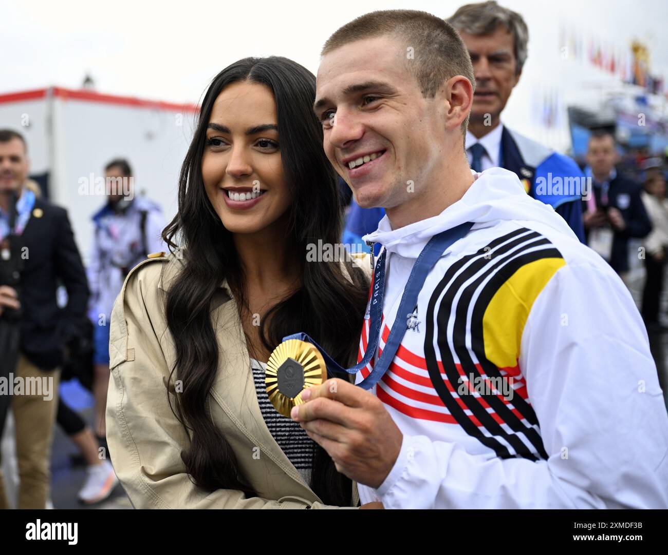 Paris, France. 27th July, 2024. Belgian Remco Evenepoel and his wife ...