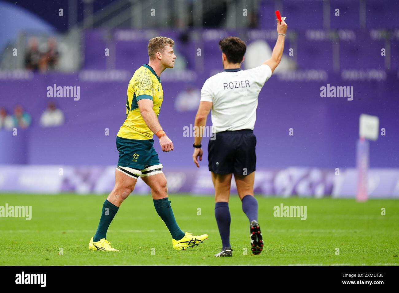 Australia's Nick Malouf (left) is shown a red card by referee Jeremy ...