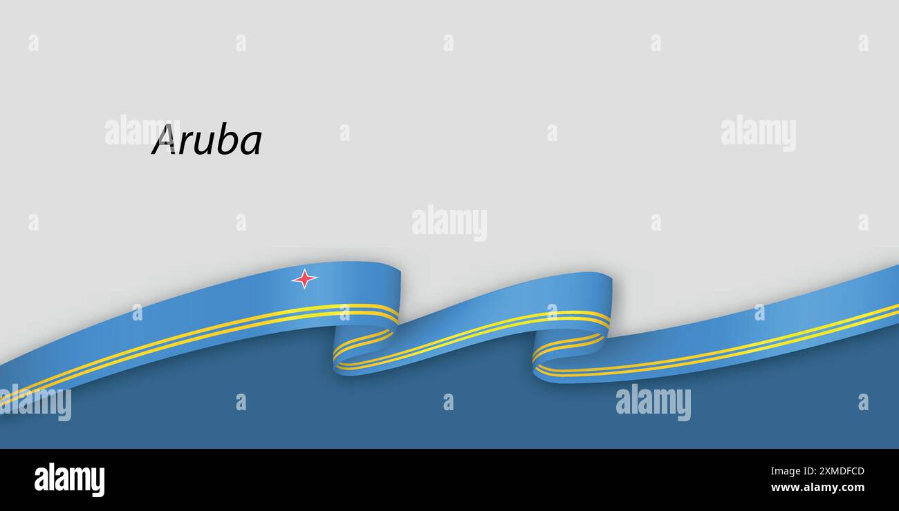 3d ribbon with national flag Aruba isolated on white background with ...