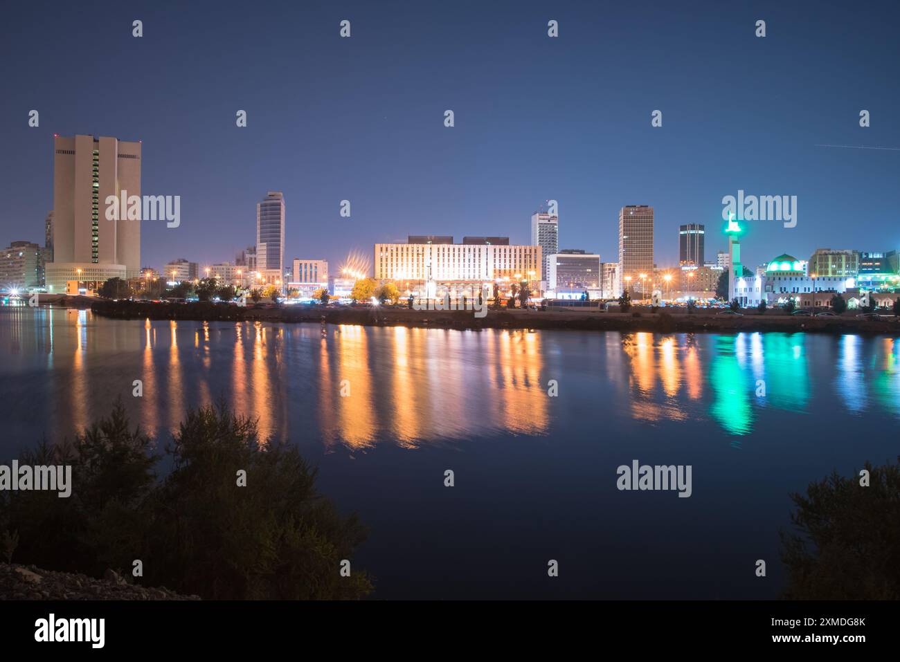 Night View of Al Balad, City Center Jeddah from Lake Arbaeen Stock ...