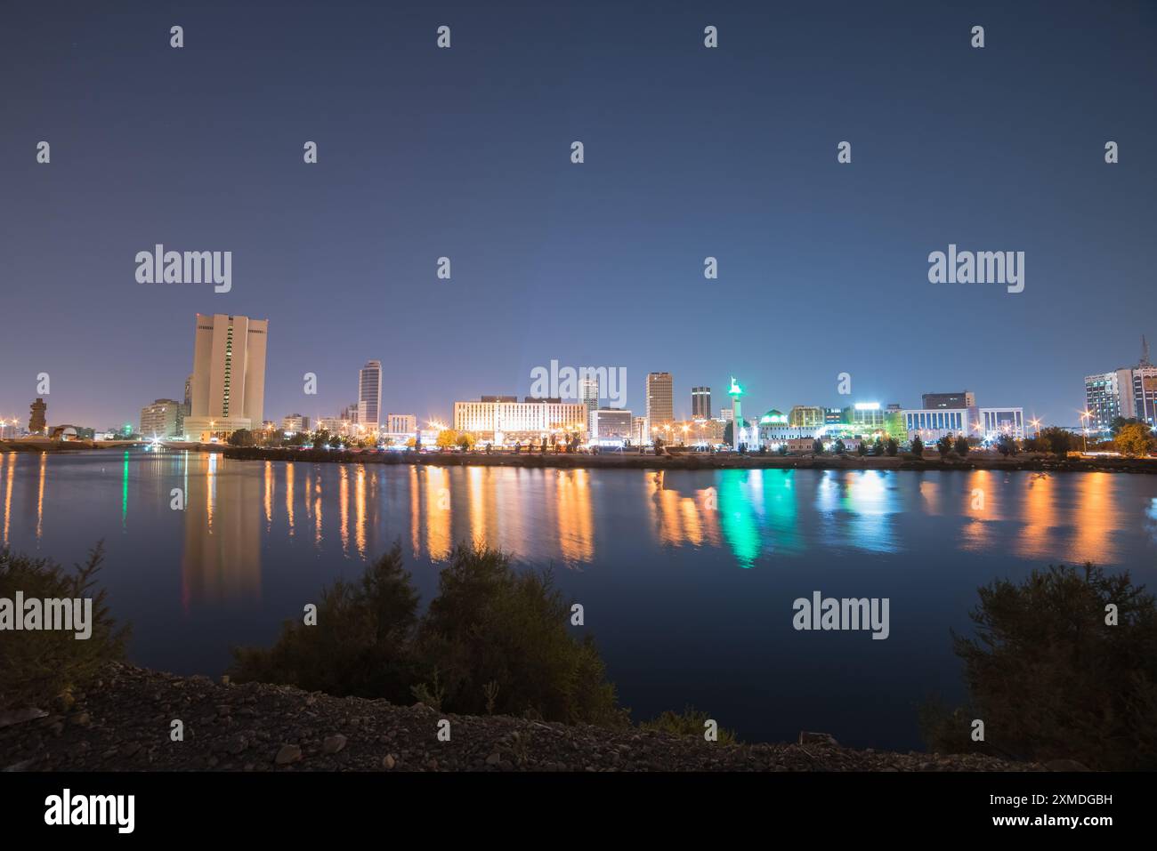 Night View of Al Balad, City Center Jeddah from Lake Arbaeen Stock ...