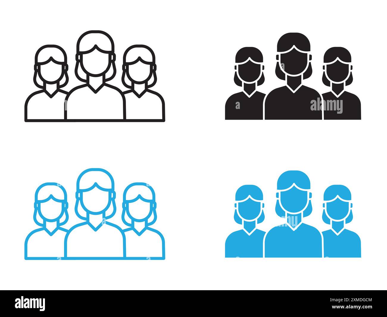 women team icon vector line logo mark or symbol set collection outline ...