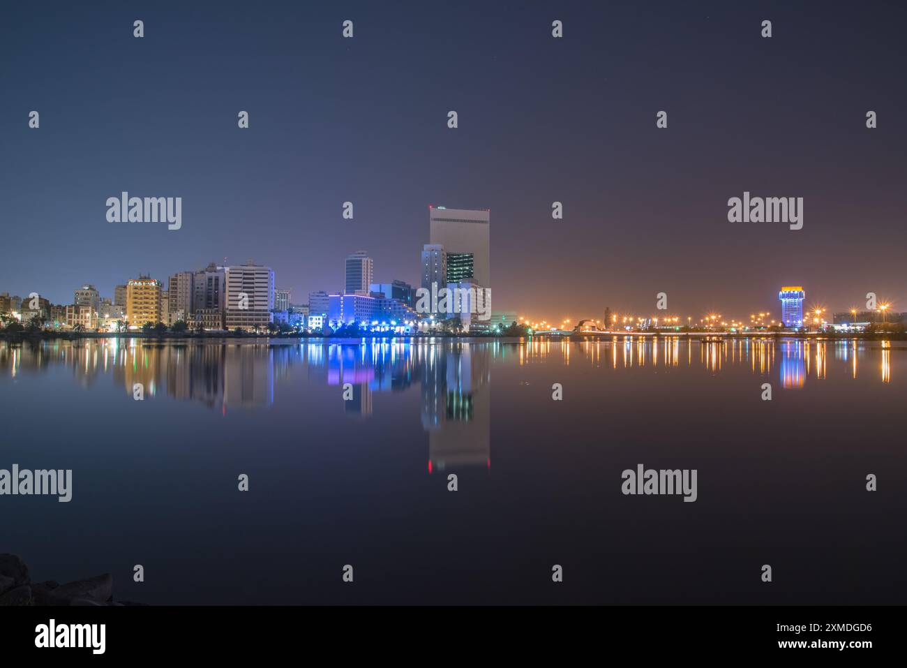 Night View of Al Balad, City Center Jeddah from Lake Arbaeen Stock ...