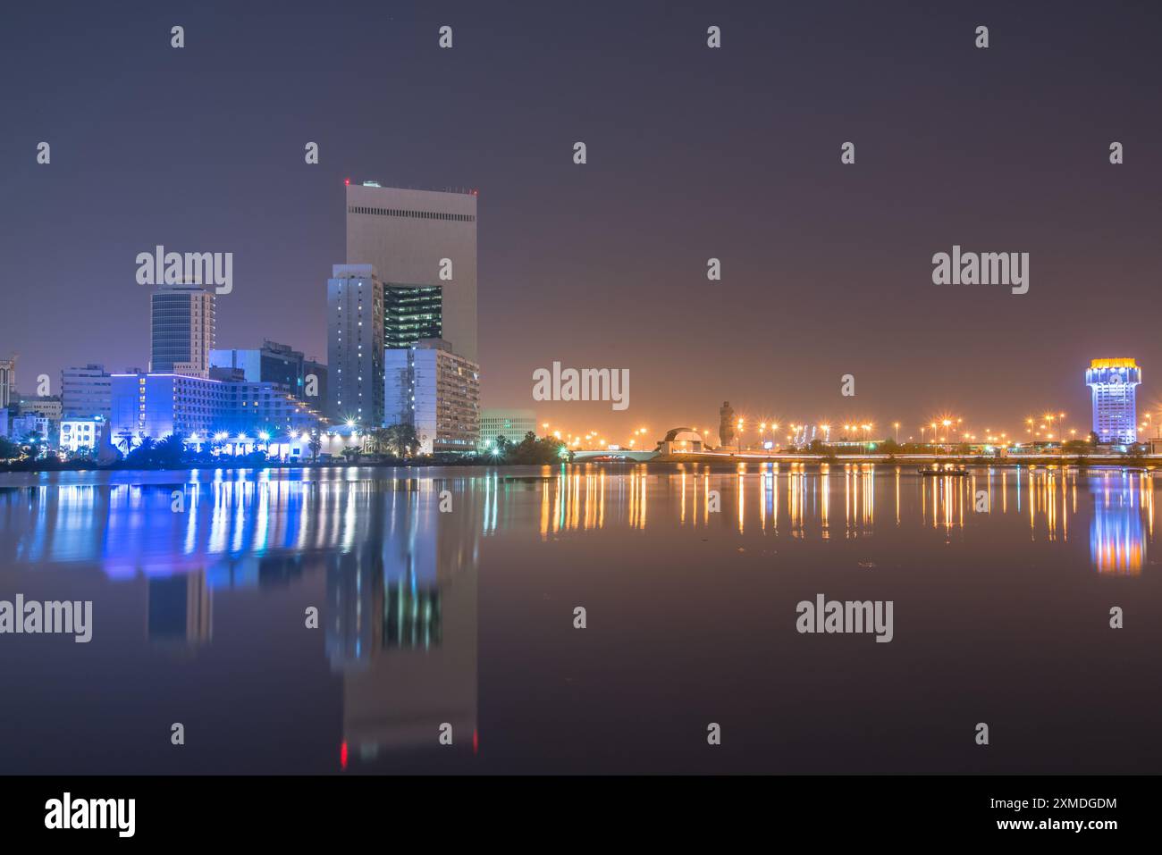 Night View of Al Balad, City Center Jeddah from Lake Arbaeen Stock ...