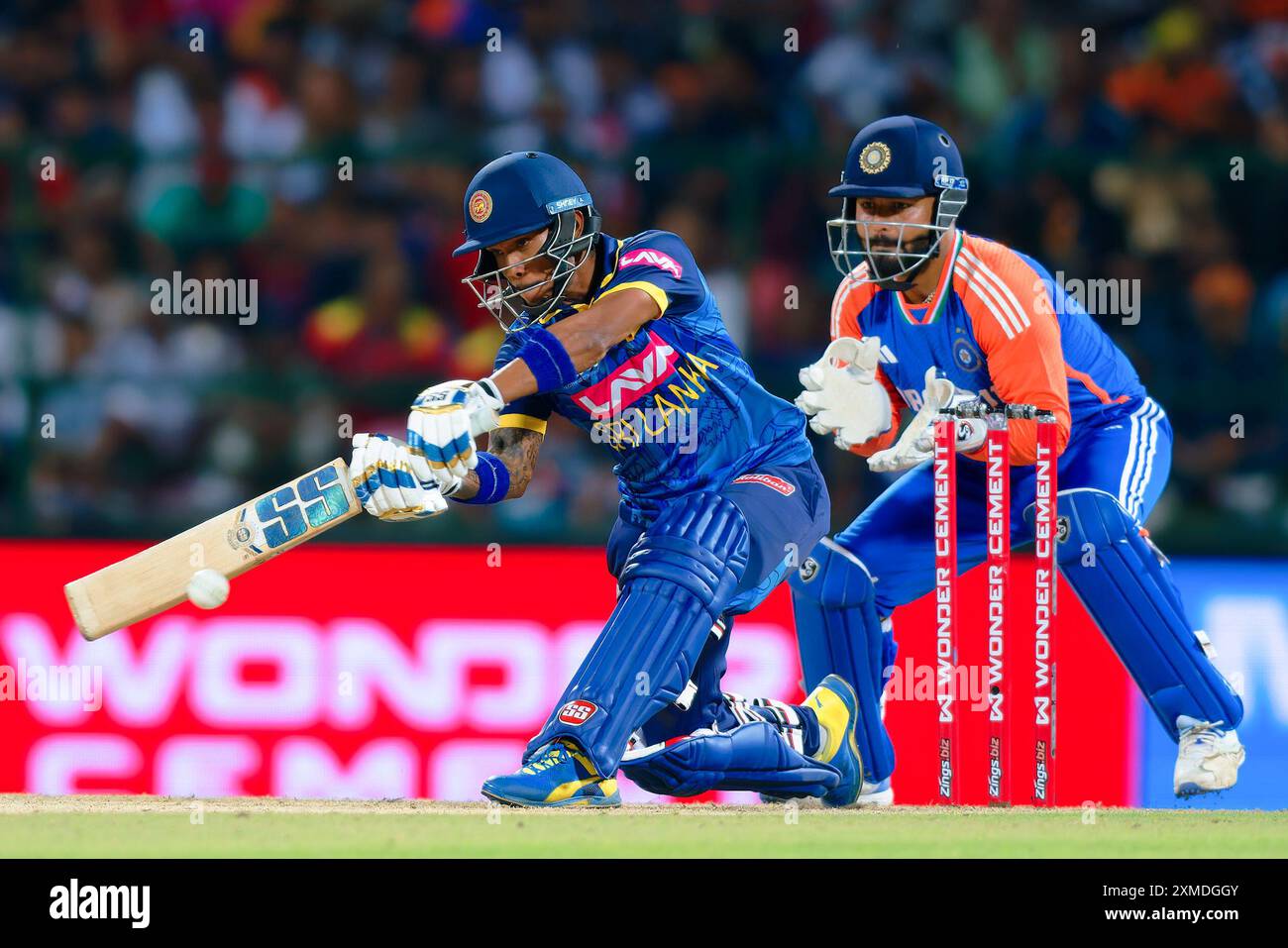 Kandy, Sri Lanka. 27th July 2024. Sri Lanka's Pathum Nissanka plays shot during the 1st T20I ...