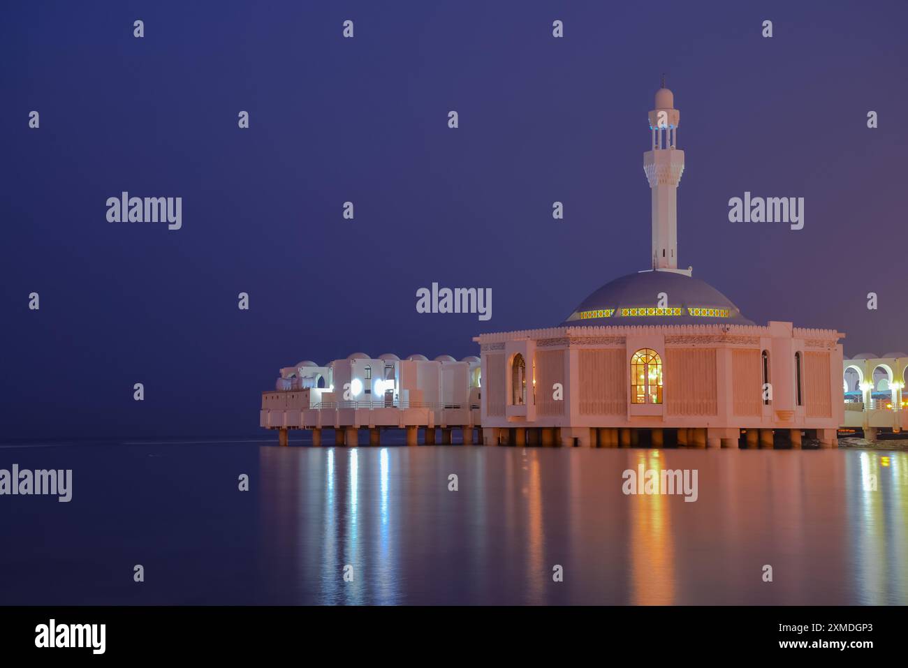 Night View of Al Rahmah Mosque (Floating Mosque) in Jeddah Stock Photo ...