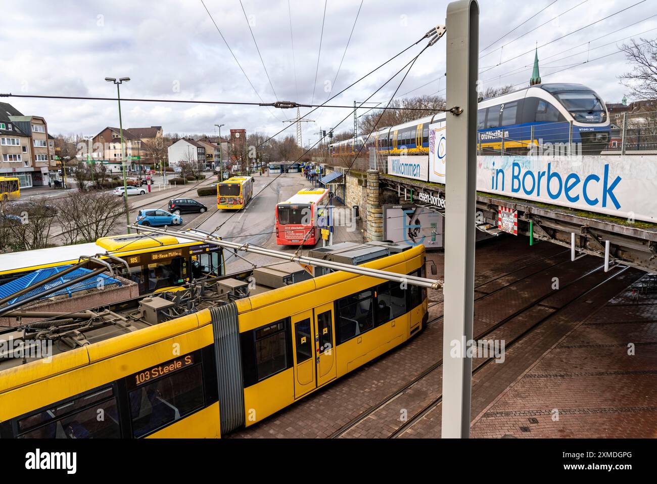Ruhrbahn transport buses, at Essen-Borbeck S-Bahn station, interface ...