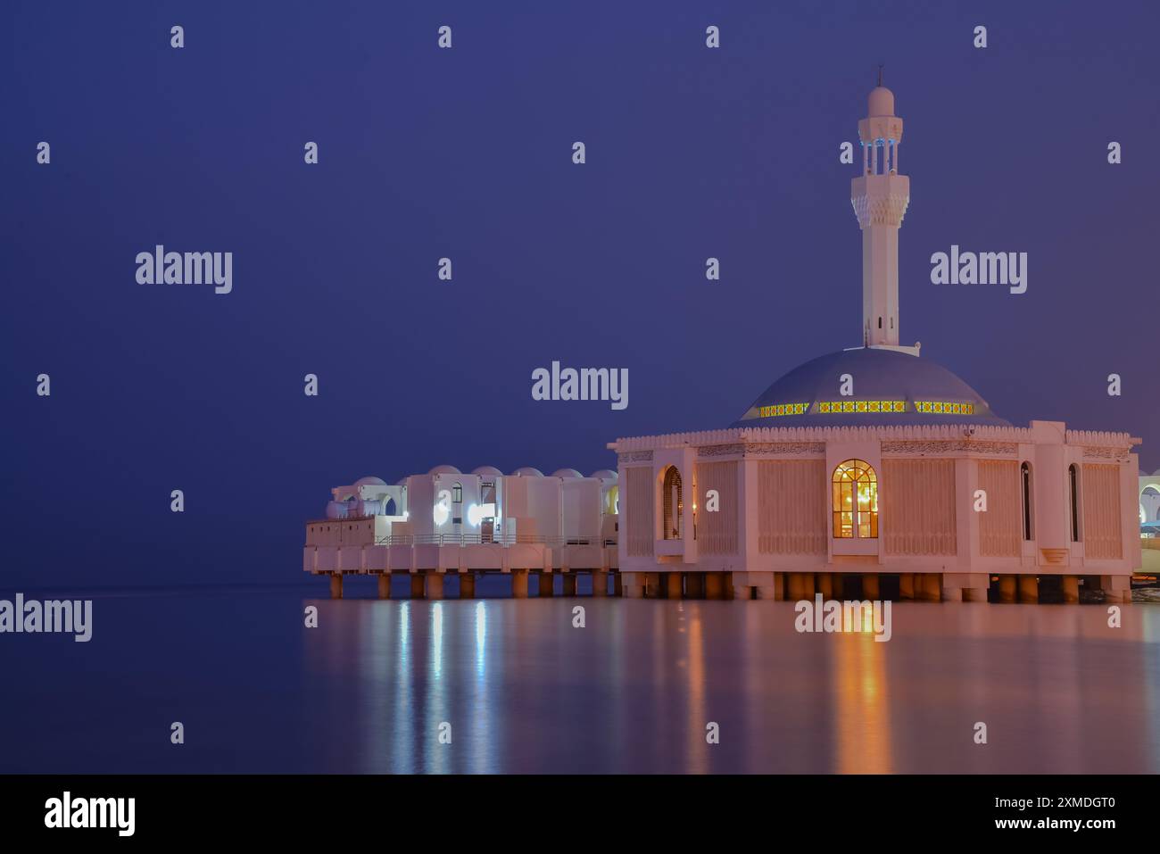 Night View of Al Rahmah Mosque (Floating Mosque) in Jeddah Stock Photo ...