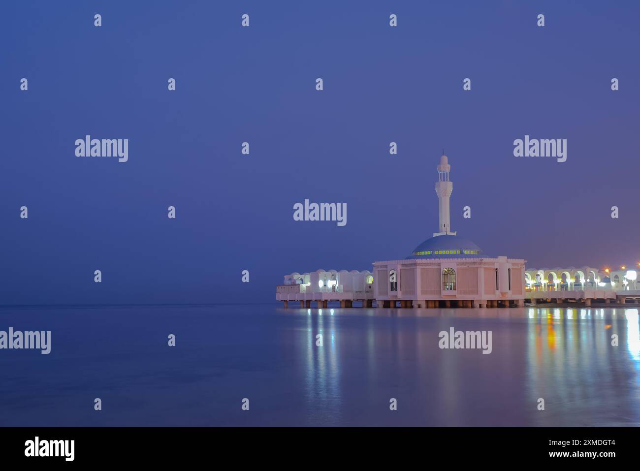 Night View of Al Rahmah Mosque (Floating Mosque) in Jeddah Stock Photo ...