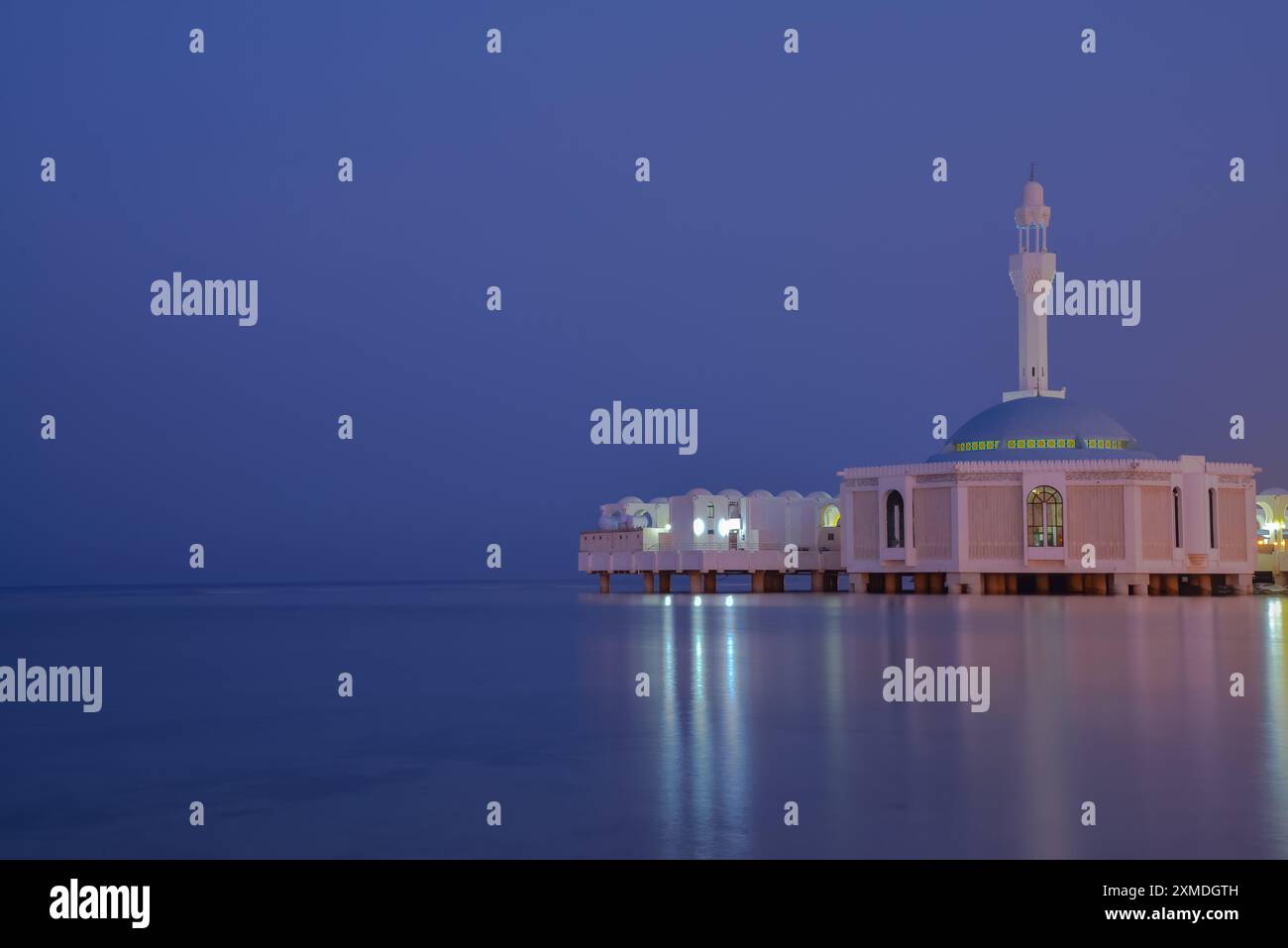 Night View of Al Rahmah Mosque (Floating Mosque) in Jeddah Stock Photo ...
