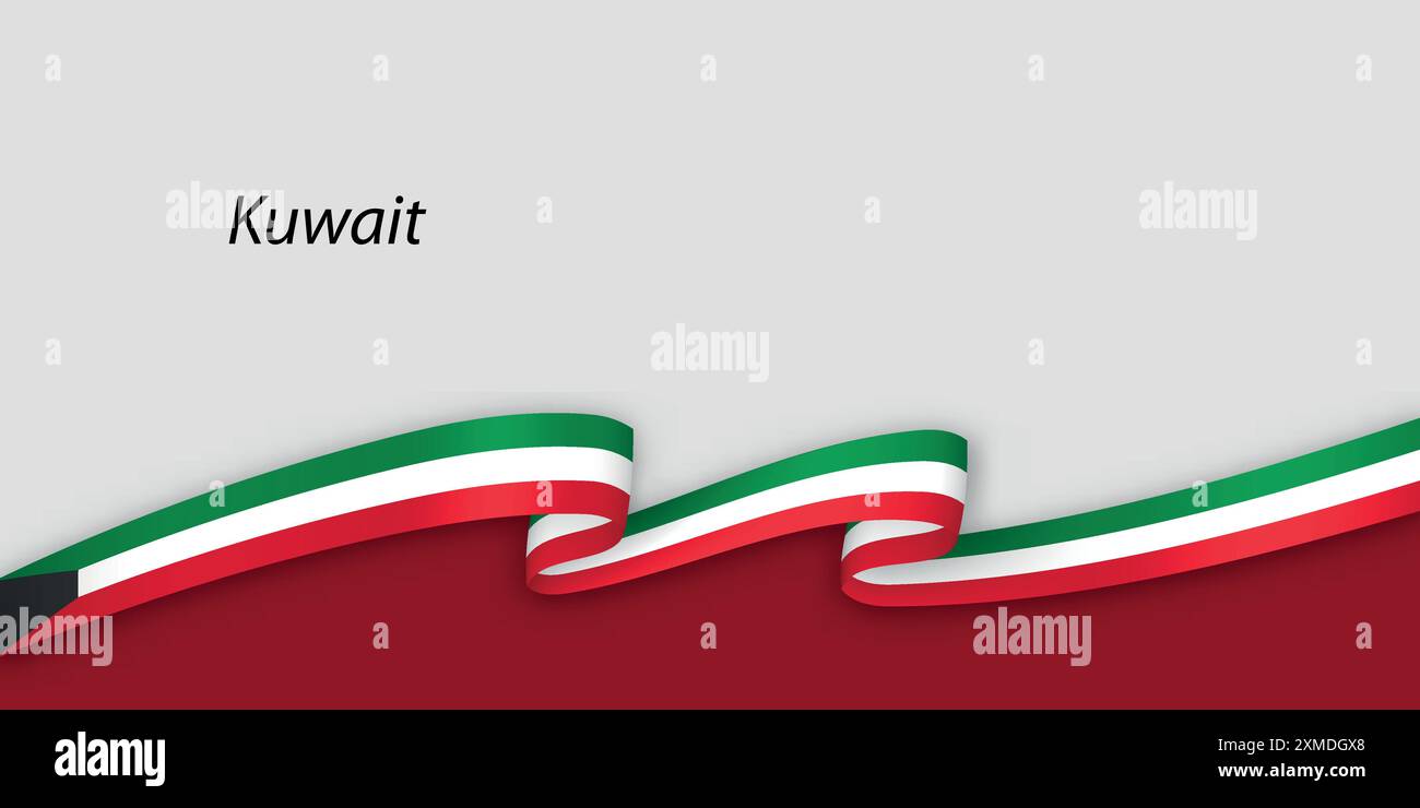 3d ribbon with national flag Kuwait isolated on white background with ...