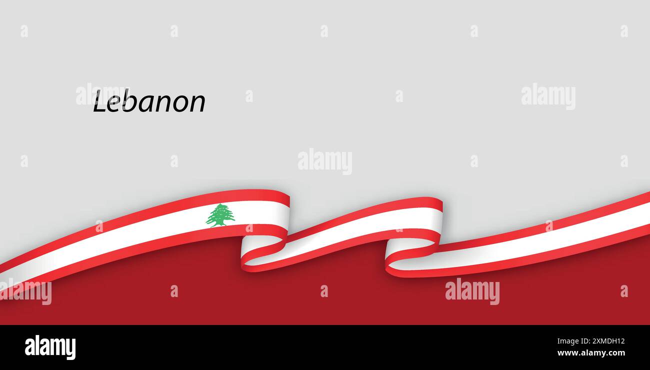 3d ribbon with national flag Lebanon isolated on white background with ...